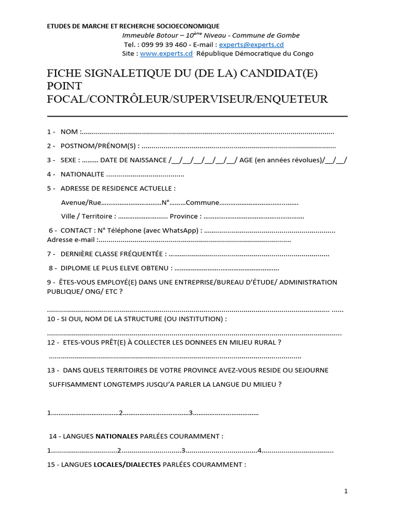 FICHE SIGNALETIQUE Version Word | PDF