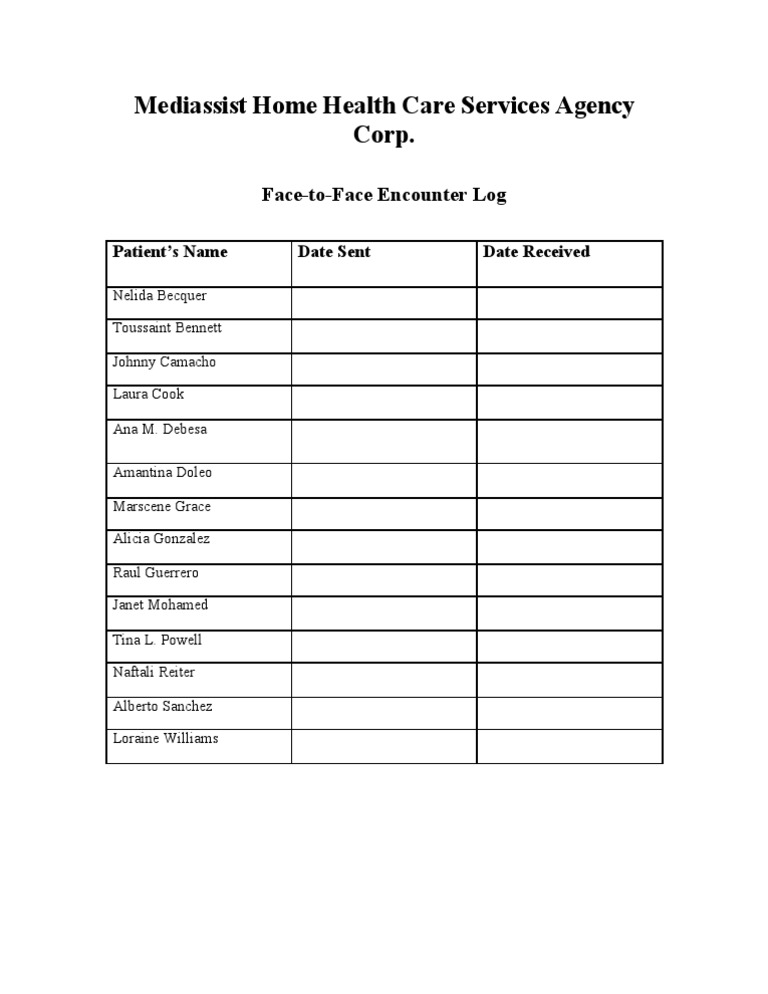Home Health Face-to-Face Log | PDF