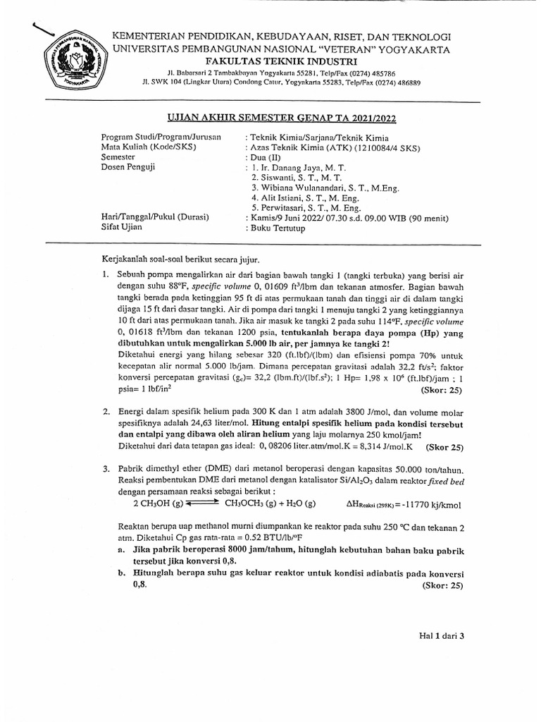 Soal UAS ATK TA. 2021 - 2022 | PDF