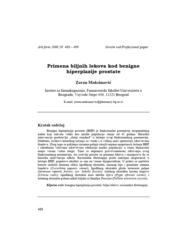 Primena Biljnih Lekova Kod Benigne Hiperplazije Prostate | PDF