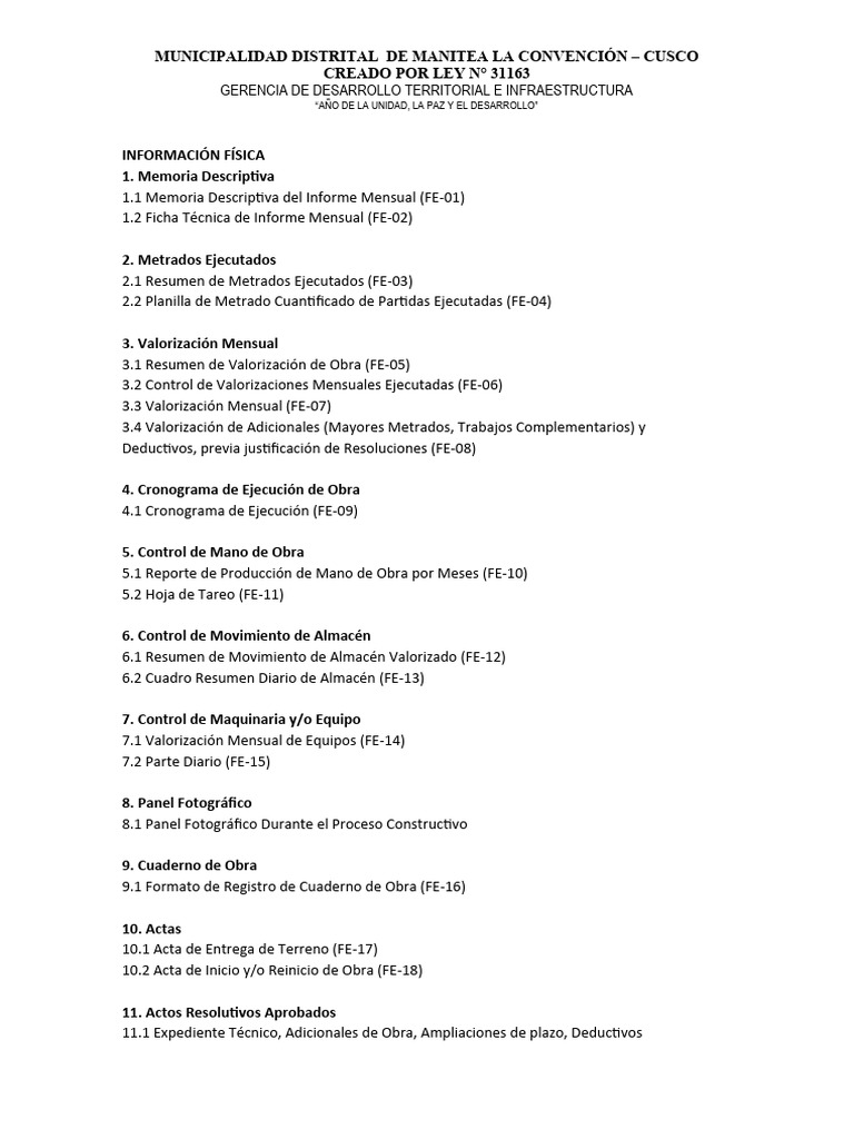Informe Mensual de Obras y Finanzas Manitea | PDF | Finanzas y dinero