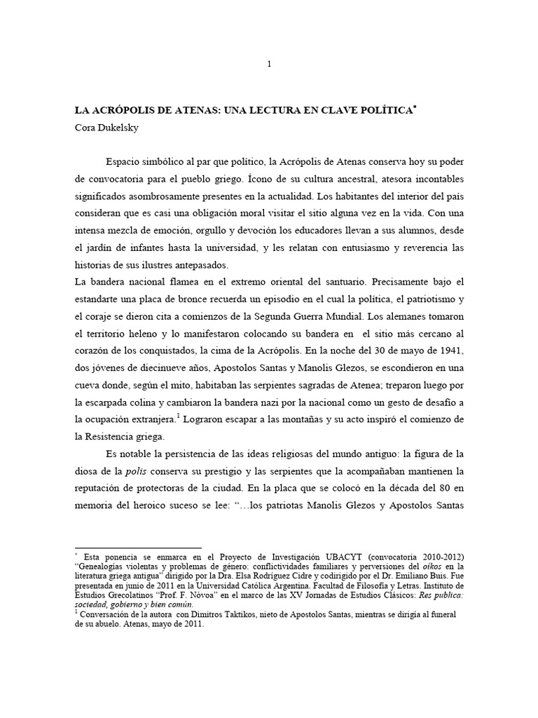 La Acropolis De Atenas Una Lectura En CL PDF
