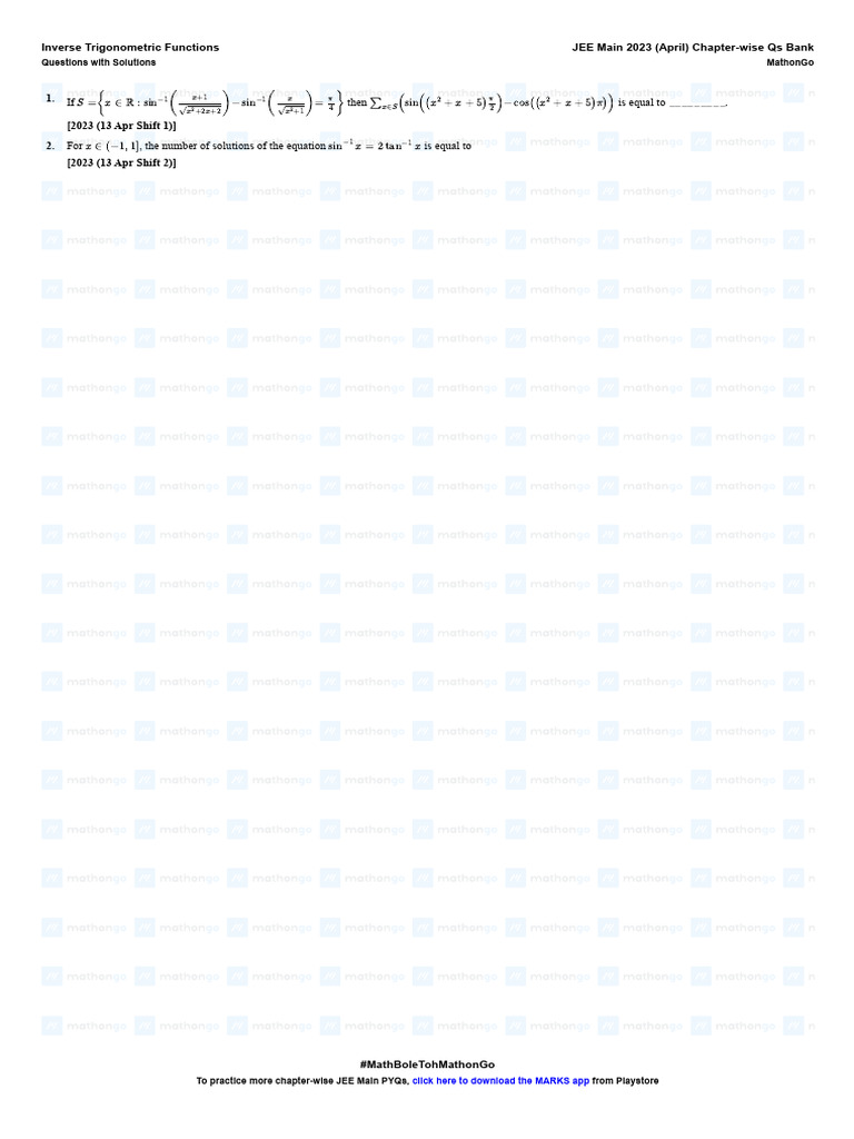 Inverse Trigonometric Functions - MathonGo | PDF | Trigonometric ...