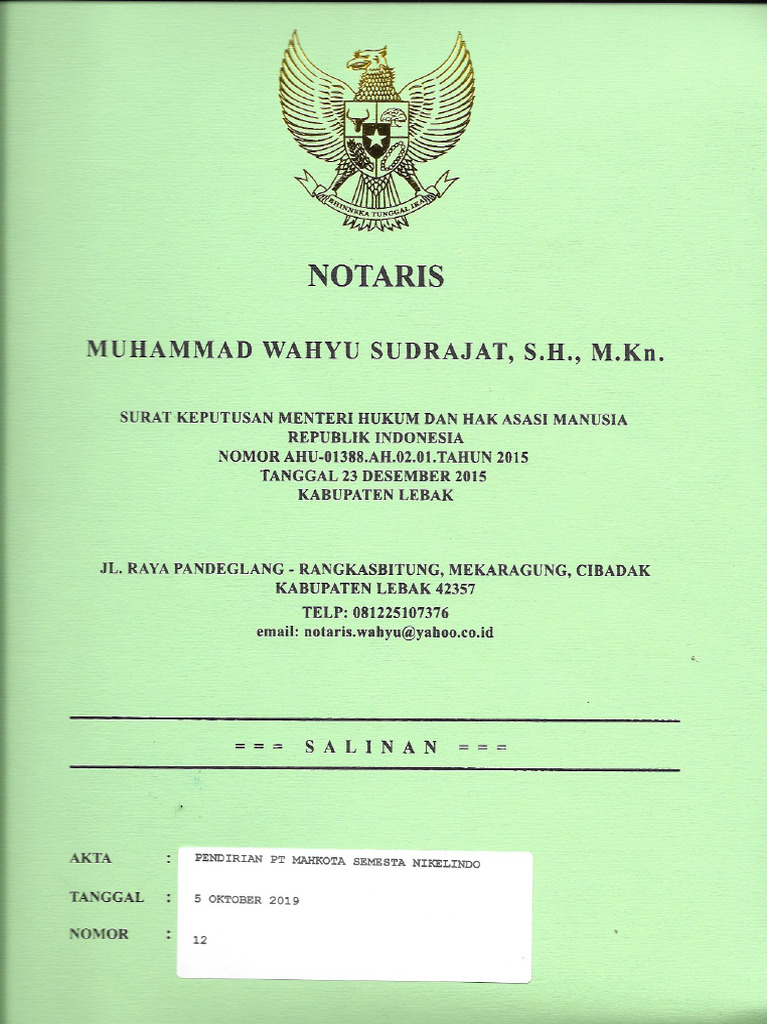 Akte Pendirian PT MSN | PDF