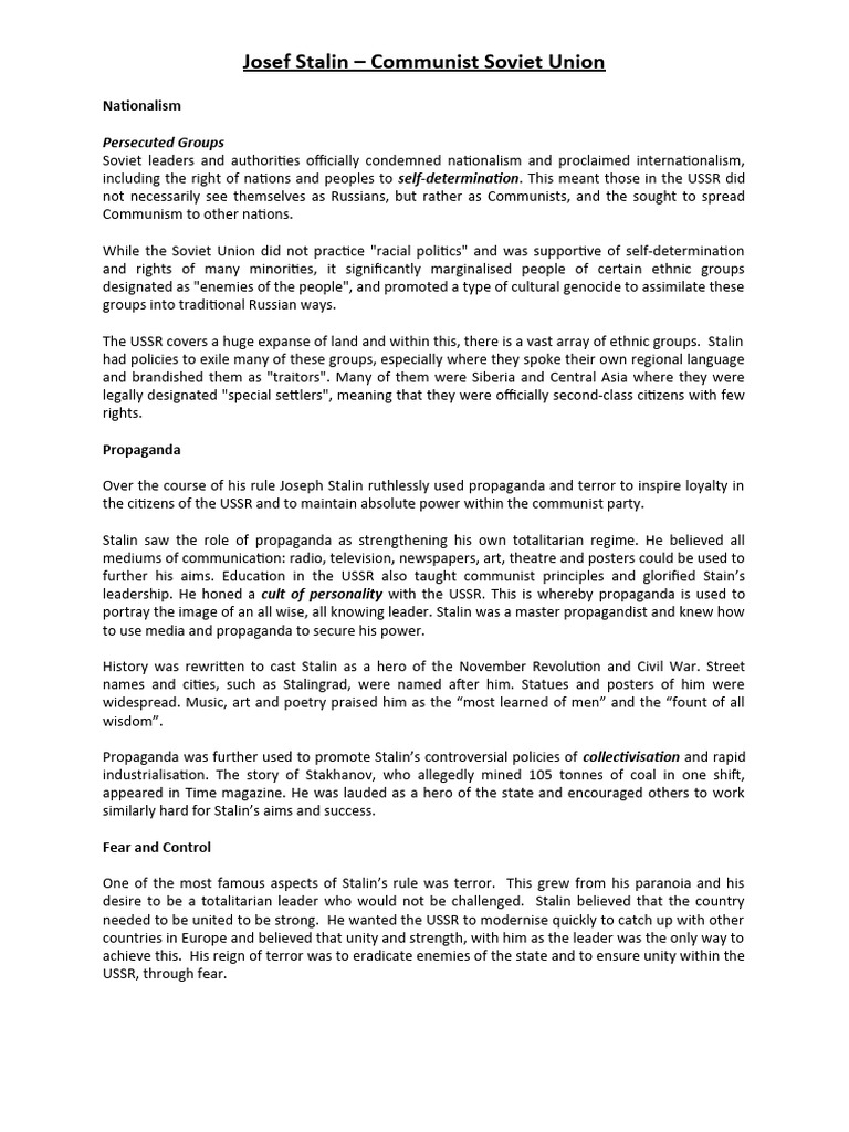 Lesson 4 - Information Sheet - Stalin | PDF | Joseph Stalin | Soviet Union