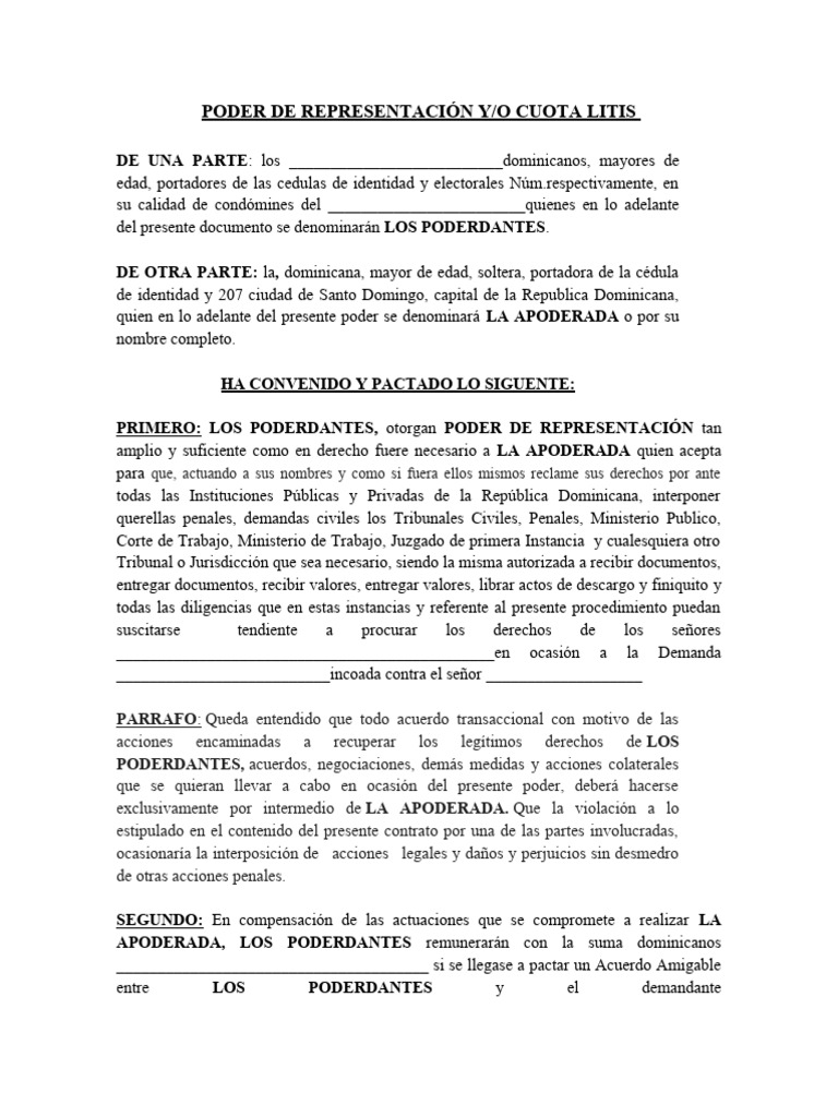 Poder de Representación Modelo | PDF | República Dominicana | Gobierno