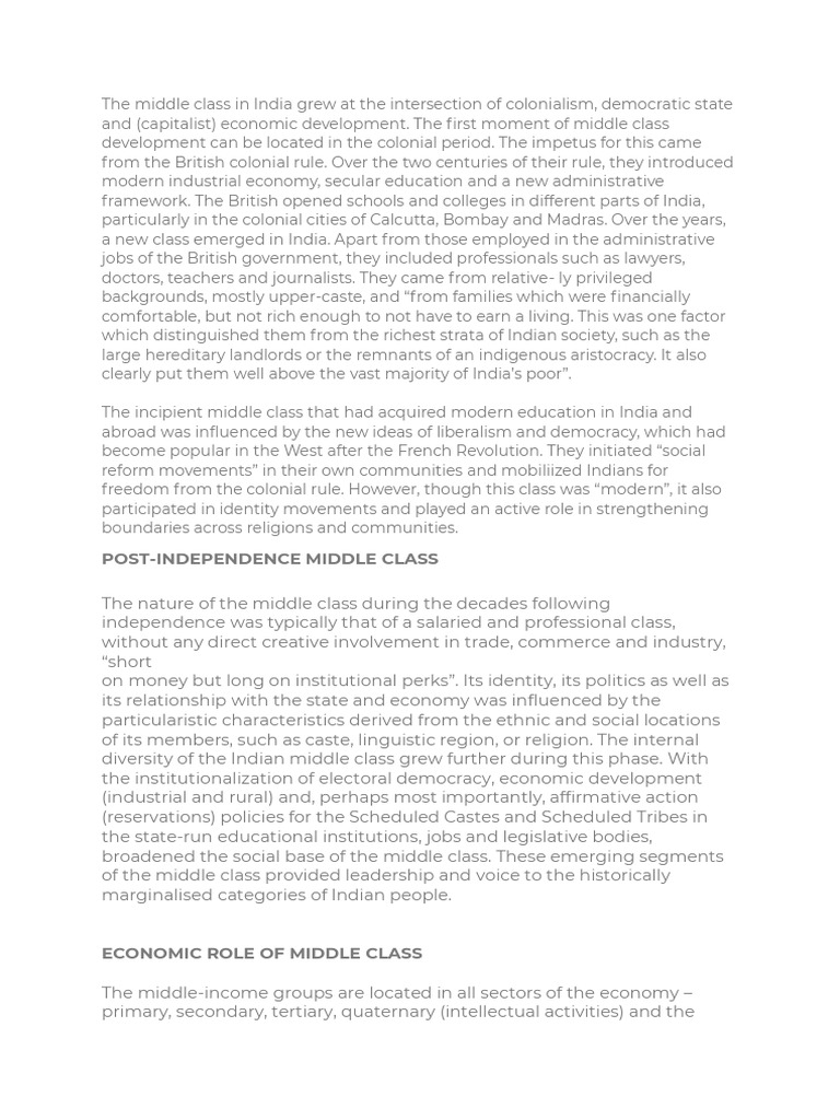 Evolution of India's Middle Class | PDF | Middle Class | Employment