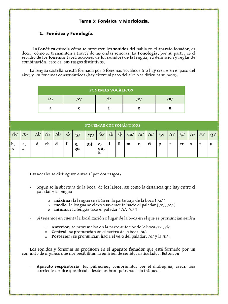 Tema 3 - Fonología y Morfología | PDF | Fonética | Palabra