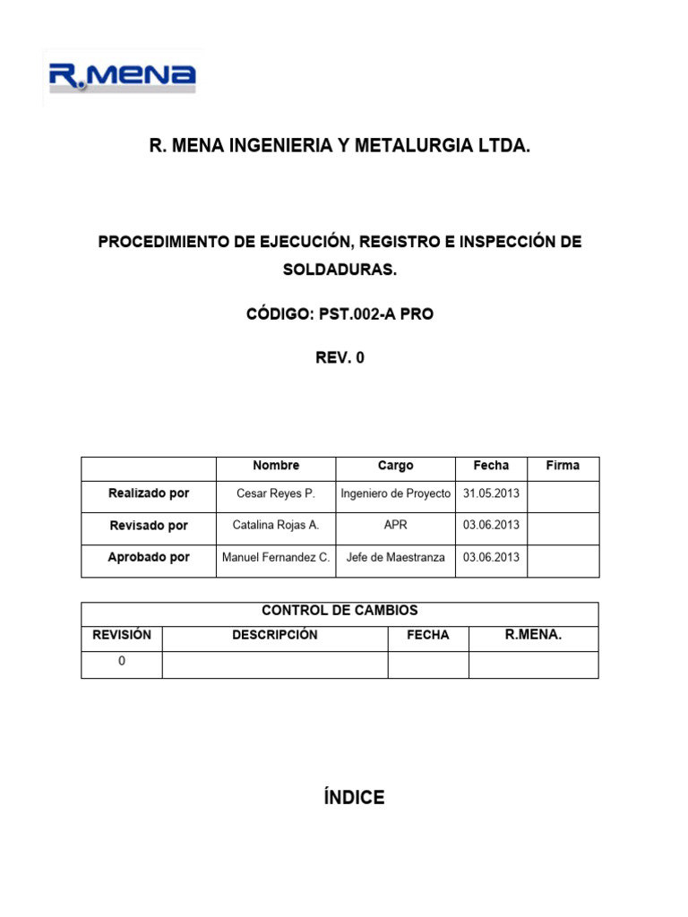 Procedimiento de Ejecución, Registro e Inspección de Soldaduras. | PDF | Soldadura | Construcción