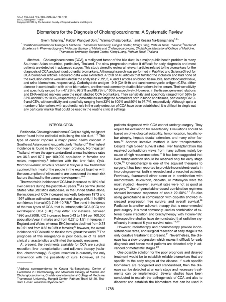 Biomarkers For The Diagnosis of Cholangiocarcinoma A Systematic Review 2018 | PDF | Biomarker ...