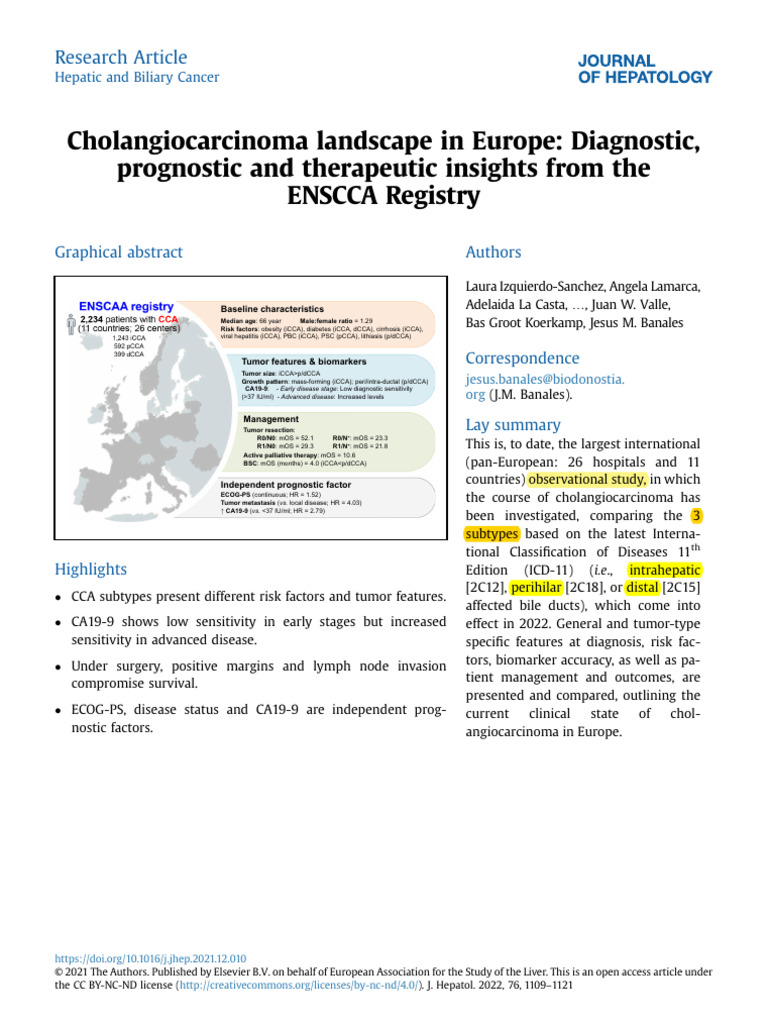 Cholangiocarcinoma Landscape in Europe - Diagnostic, Prognosis and Therapeutic Insights From The ...