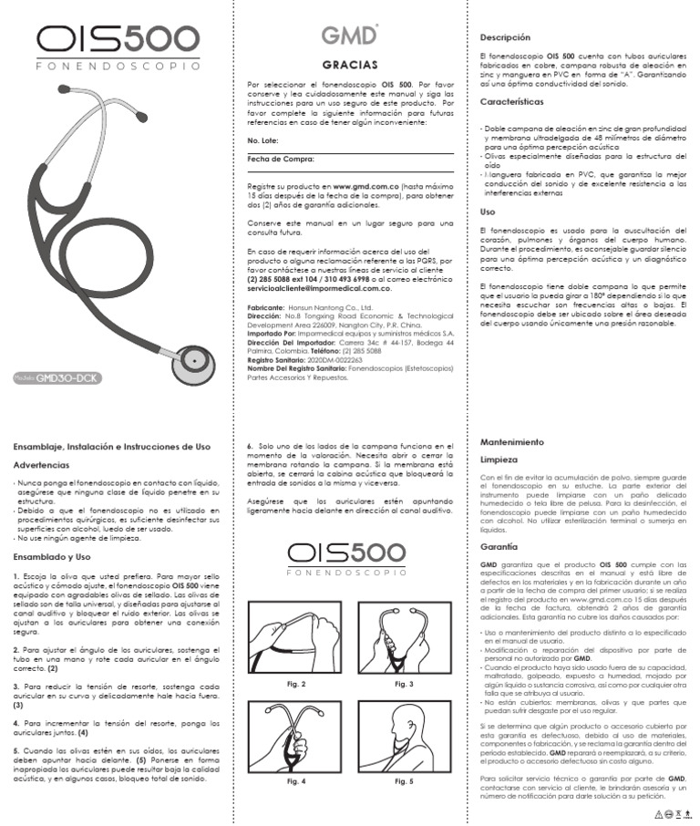 Manual de Uso Fonendoscopio Gmd | PDF | Auriculares