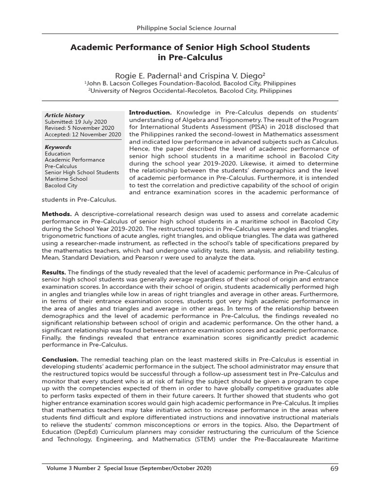 Academic Performance of Senior High Scho | PDF | Mathematics | Precalculus