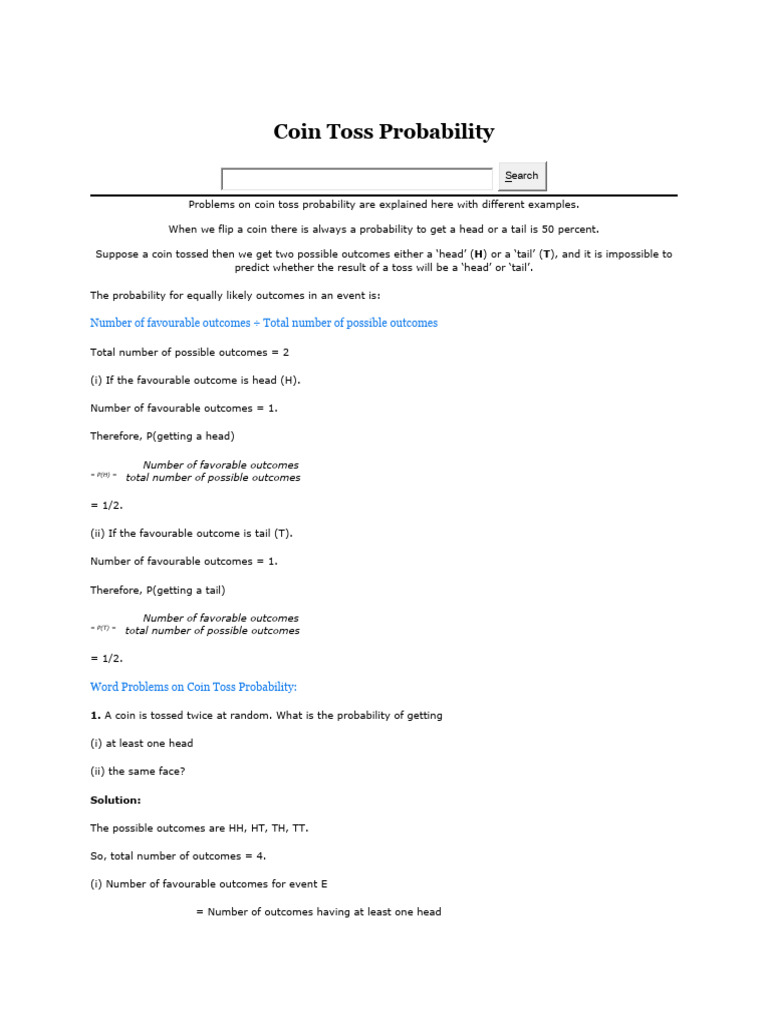 Coin Toss Probability | PDF | Probability | Odds