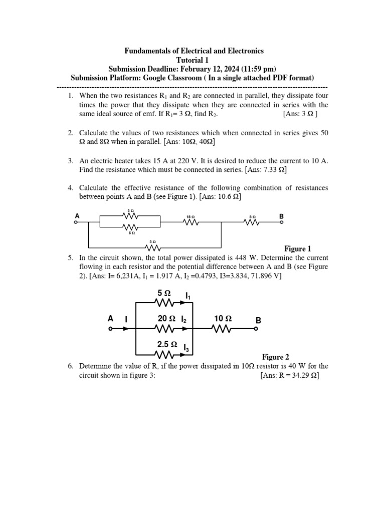 Tutorial 1 | PDF | Series And Parallel Circuits | Electrical Resistance ...
