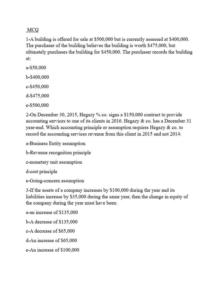 Principles of Accounting Chapter 1 Questions | PDF | Debits And Credits ...