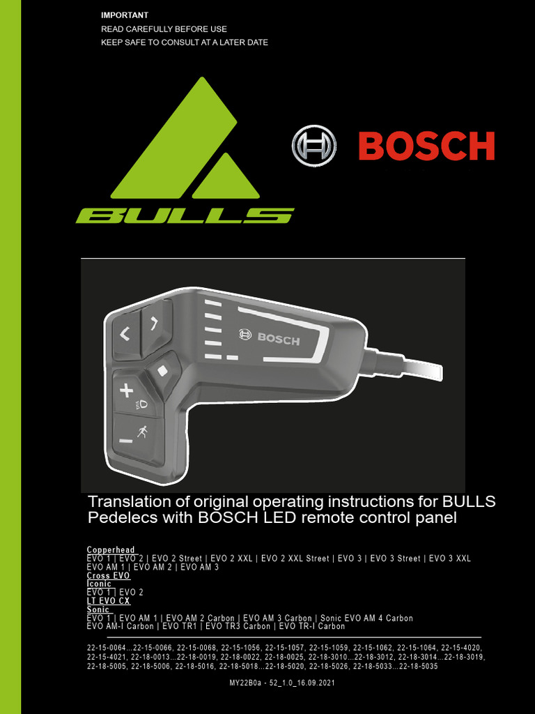 EN 1 BULLS BOSCH LED Remote MY22 | PDF | Human Powered Vehicles | Wheel
