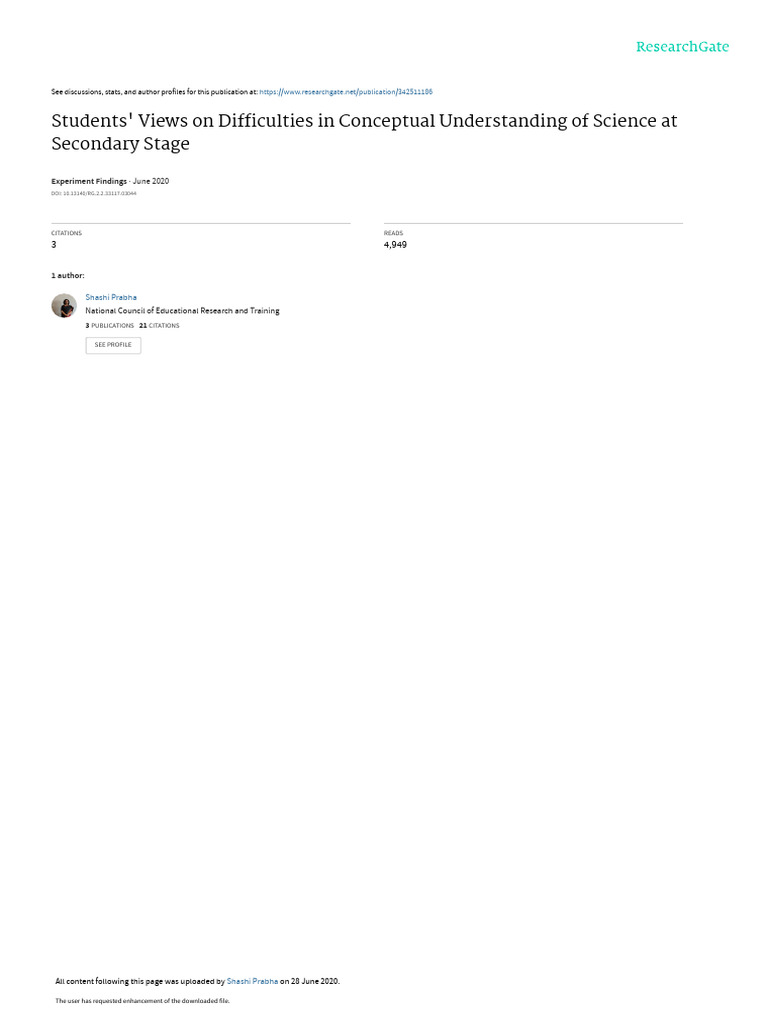 Students' Views On Difficulties in Conceptual Understanding of Science ...