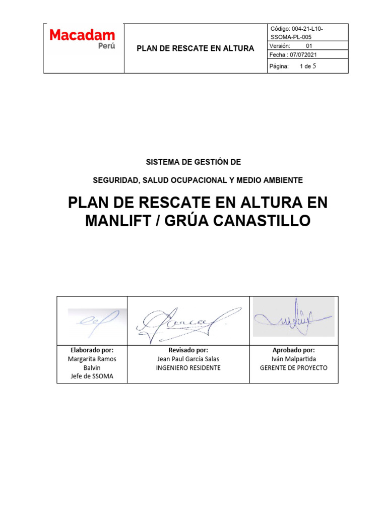 Pl05-Plan de Rescate Altura-Manlift | PDF