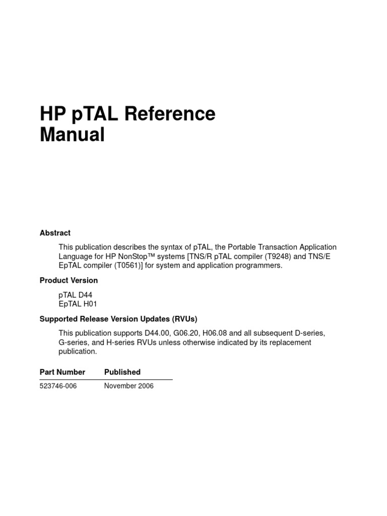 HP pTAL | PDF | Pointer (Computer Programming) | Parameter (Computer Programming)