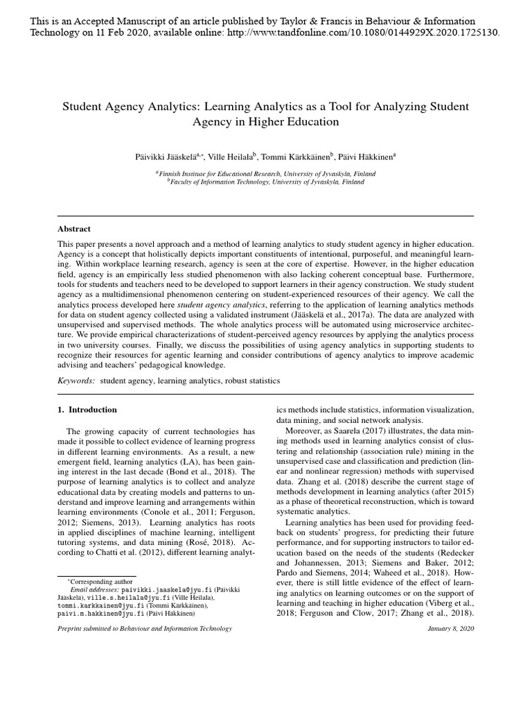 Student Agency Analytics Learning Analyt | PDF | Analytics | Self Efficacy
