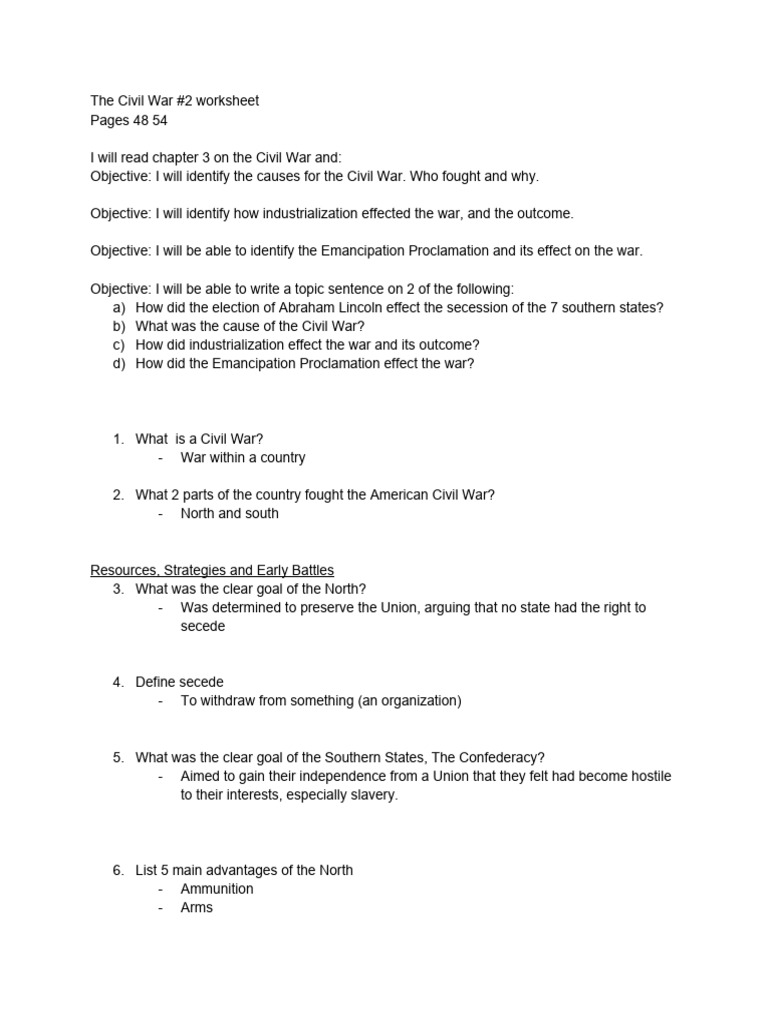 Cassia Edwards - The Civil War #2 Worksheet | PDF | American Civil War ...