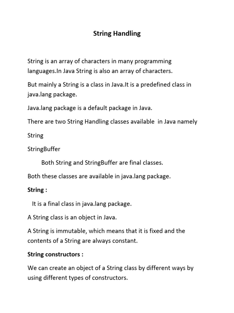 String Handling String It Is A Final Class In Java Lang Package Pdf String Computer