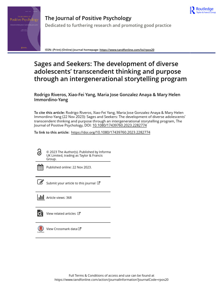 Sages and Seekers The Development of Diverse Adolescents Transcendent Thinking and Purpose ...