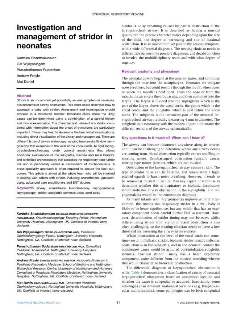Investigation and Management of Stridor in Neonates | PDF | Larynx ...
