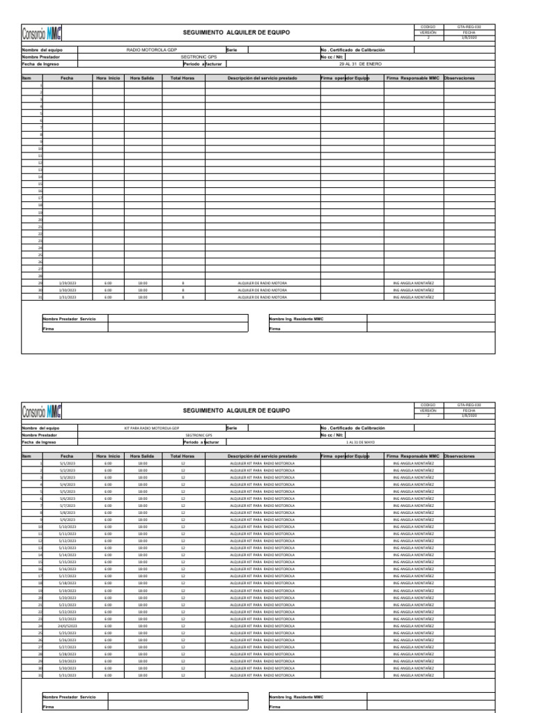 GTA-REG-30 Seguimiento Alquiler de Equipos | PDF