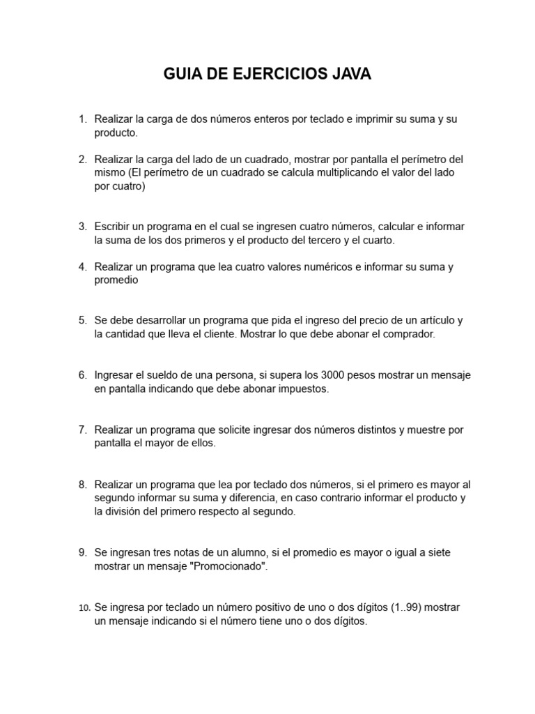 Guia de Ejercicios Java | PDF
