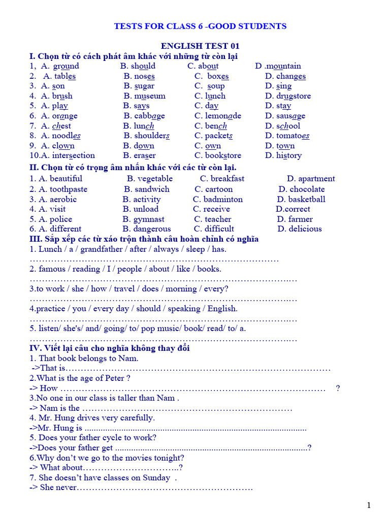 Tests For Class 6 (97-2003) | PDF