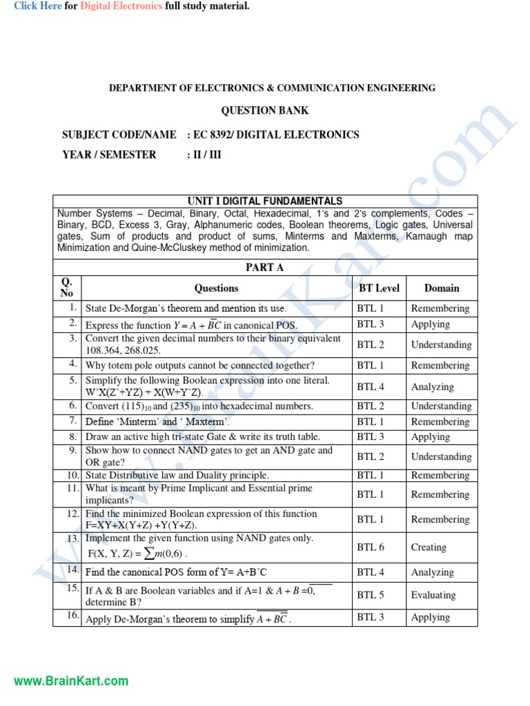 Digital Electronics Question Bank | PDF | Logic Gate | Teaching Mathematics