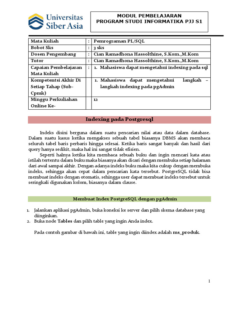 12 - Modul Pemrograman PL SQL - Indexing | PDF | Komputer