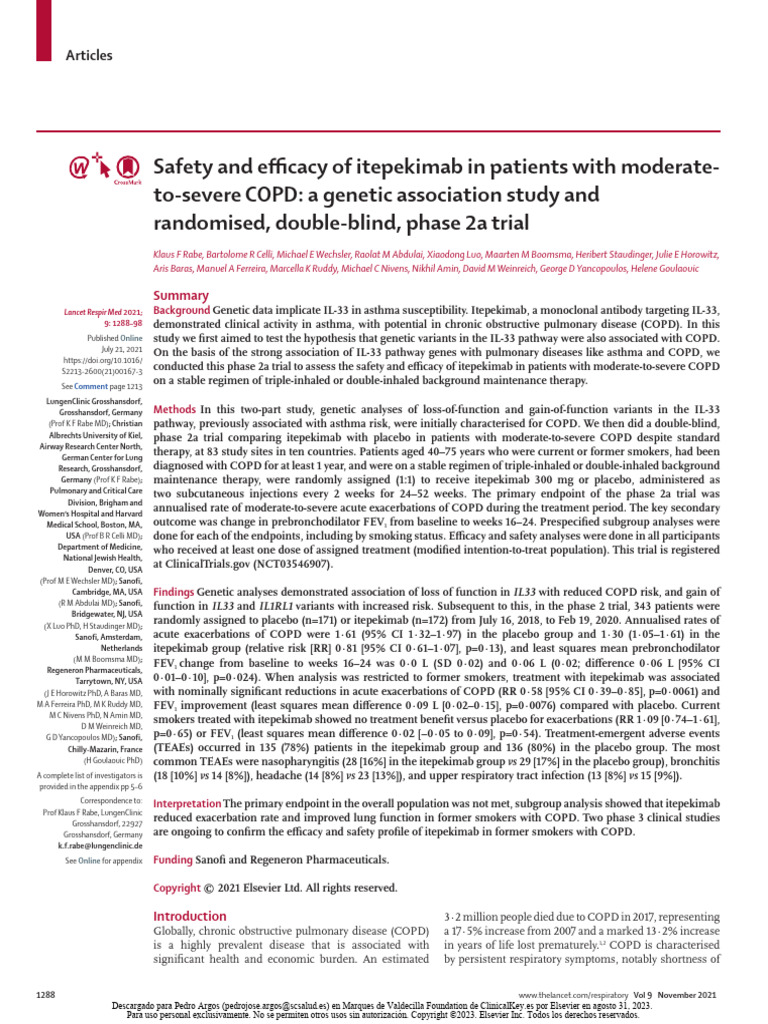 Itepekimab 120 | PDF | Chronic Obstructive Pulmonary Disease | Asthma