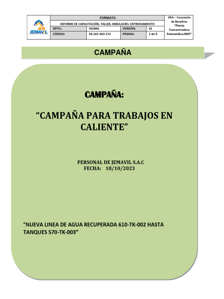 Campaña de Trabajos en Caliente OCTUBRE | PDF | Tecnología
