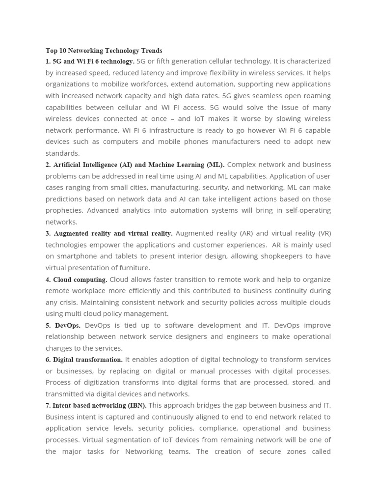 Top 10 Networking Technology Trends | PDF | Computer Network | Internet Of Things