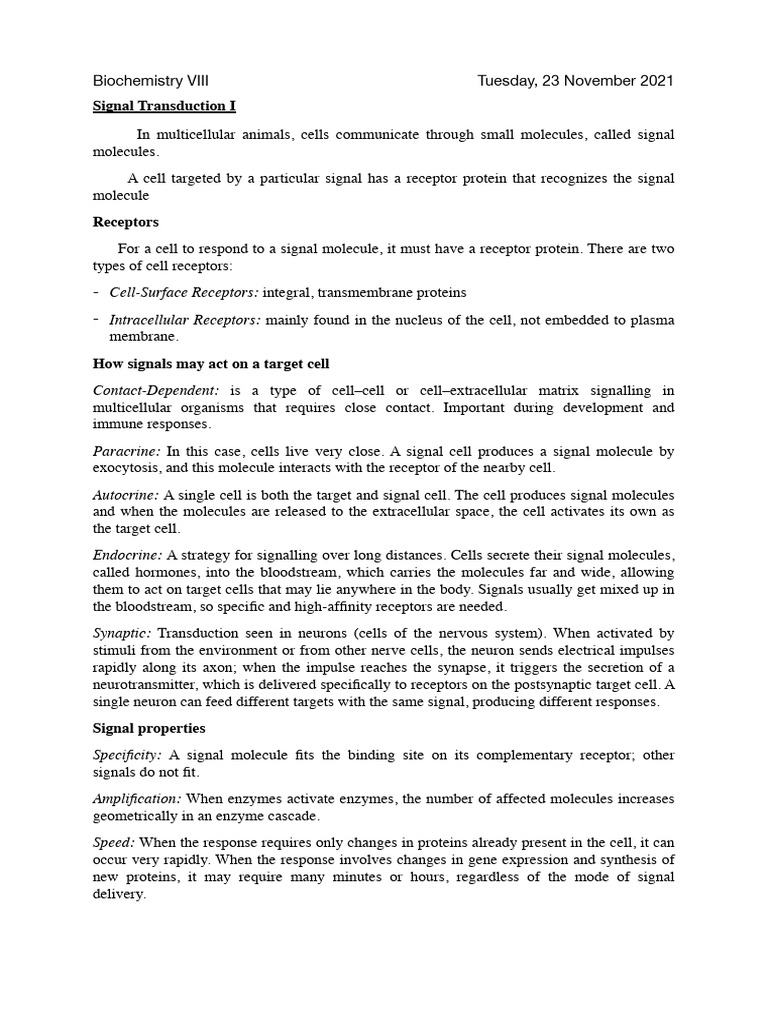Biochemistry Signal Transduction Pdf Cell Signaling Kinase