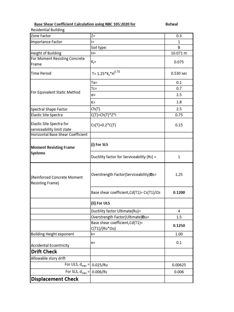Base Shear Coefficient Calculation As Per NBC | PDF | Continuum ...