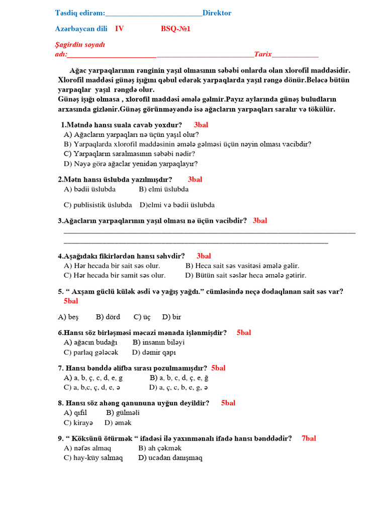 4 Sinifn BSQ-1 Yeni | PDF