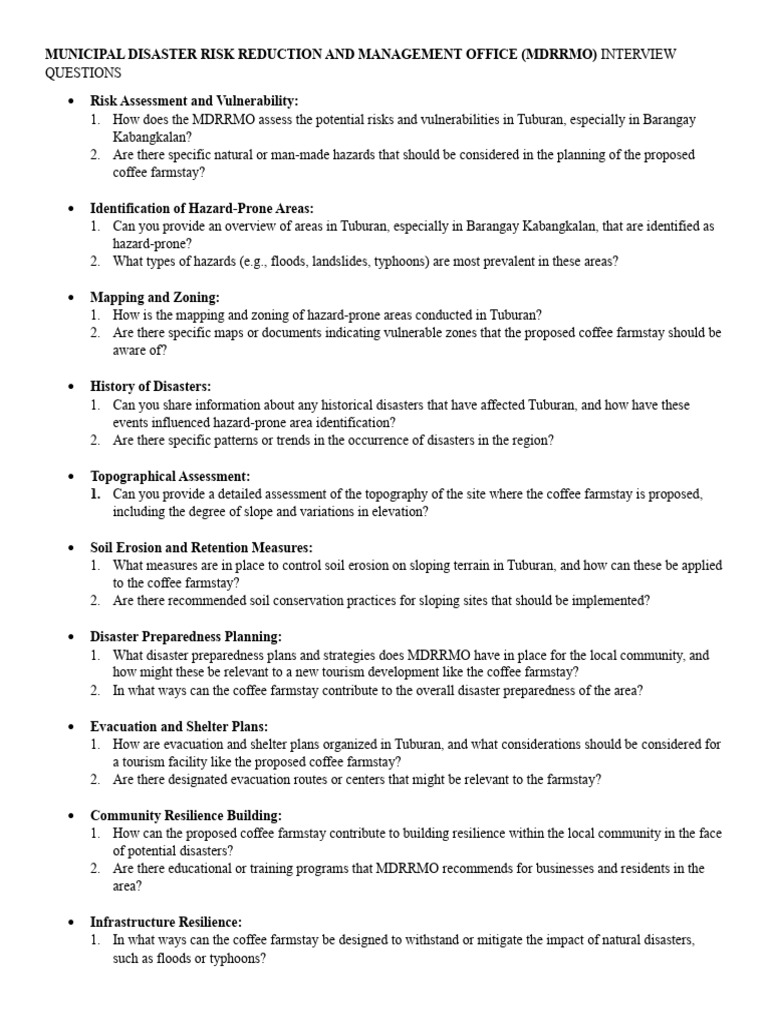 Mdrrmo Interview Questions | PDF | Emergency Management | Natural Environment