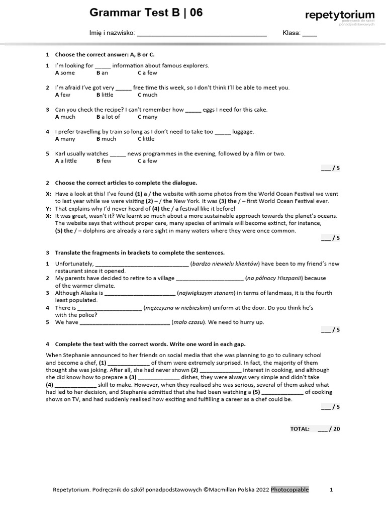 Grammar Test 6B | PDF