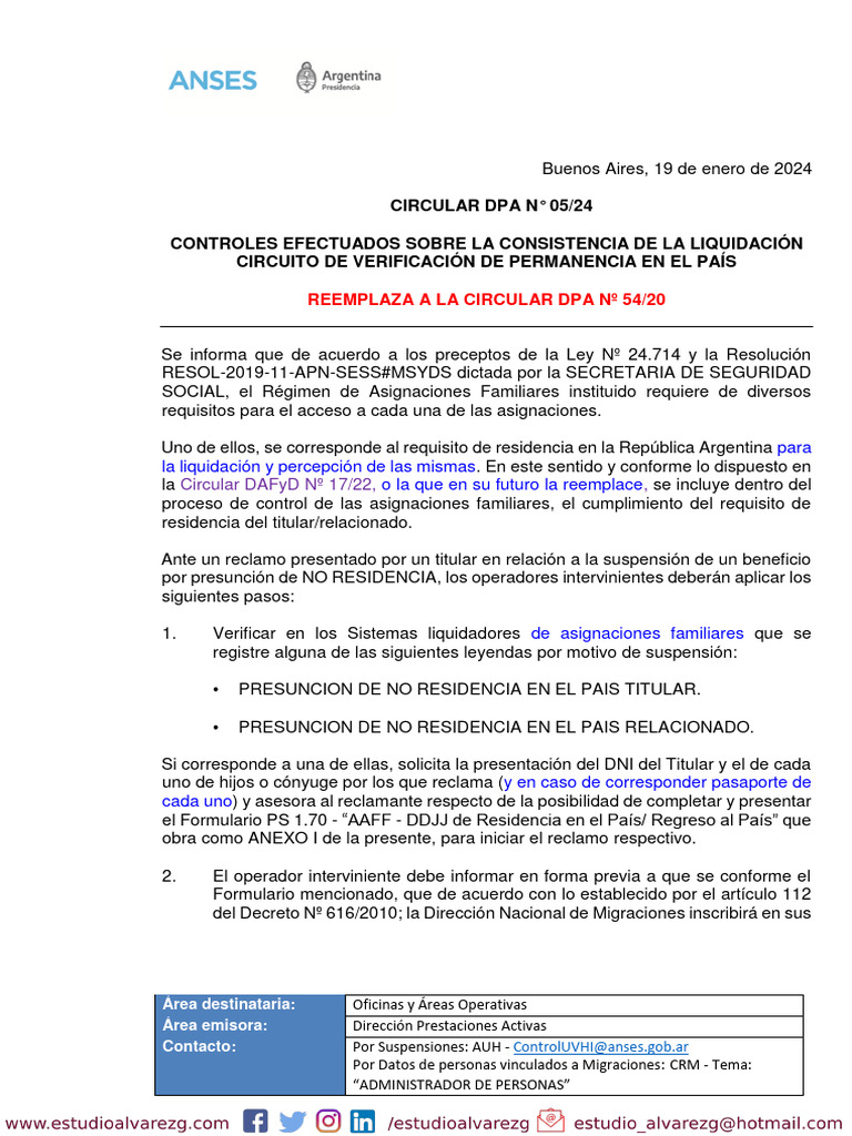 Circular Dpa-005-2024 Controles Efectuados Sobre La Consistencia de La Liquidación Circuito de ...