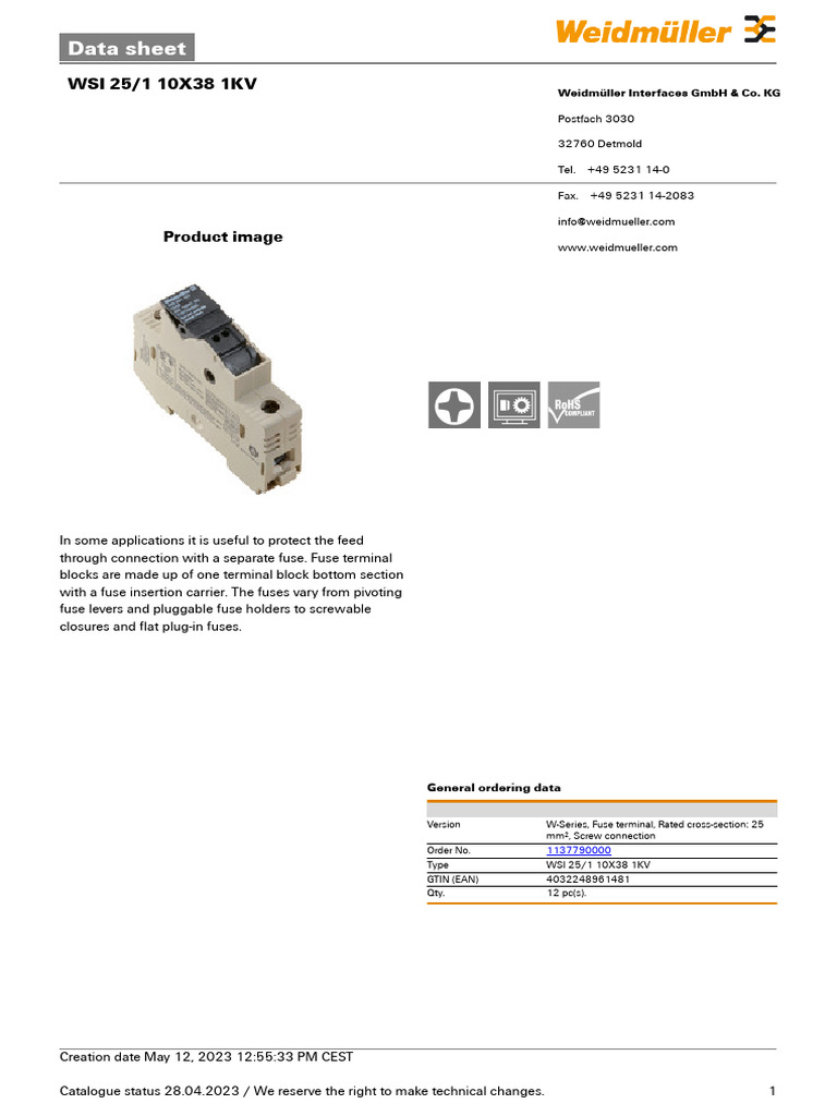 WSI 25 1 10X38 1KV en | PDF | Fuse (Electrical) | Wire