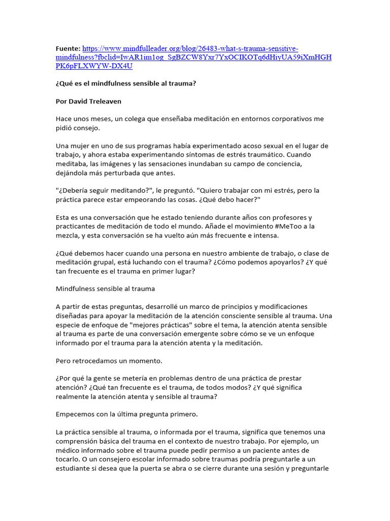 Texto 2. Trauma Sensitive Mindfulness Basics. | PDF | Trauma ...