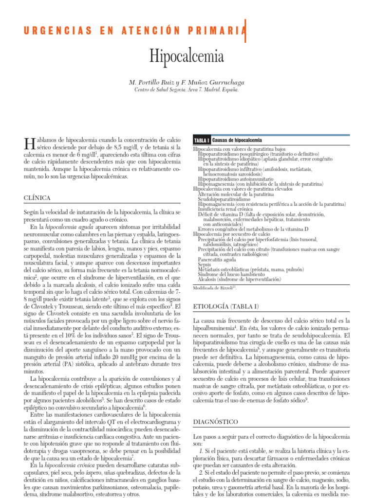 Hipocalcemia: causas, clínica, diagnóstico y tratamiento de urgencia ...