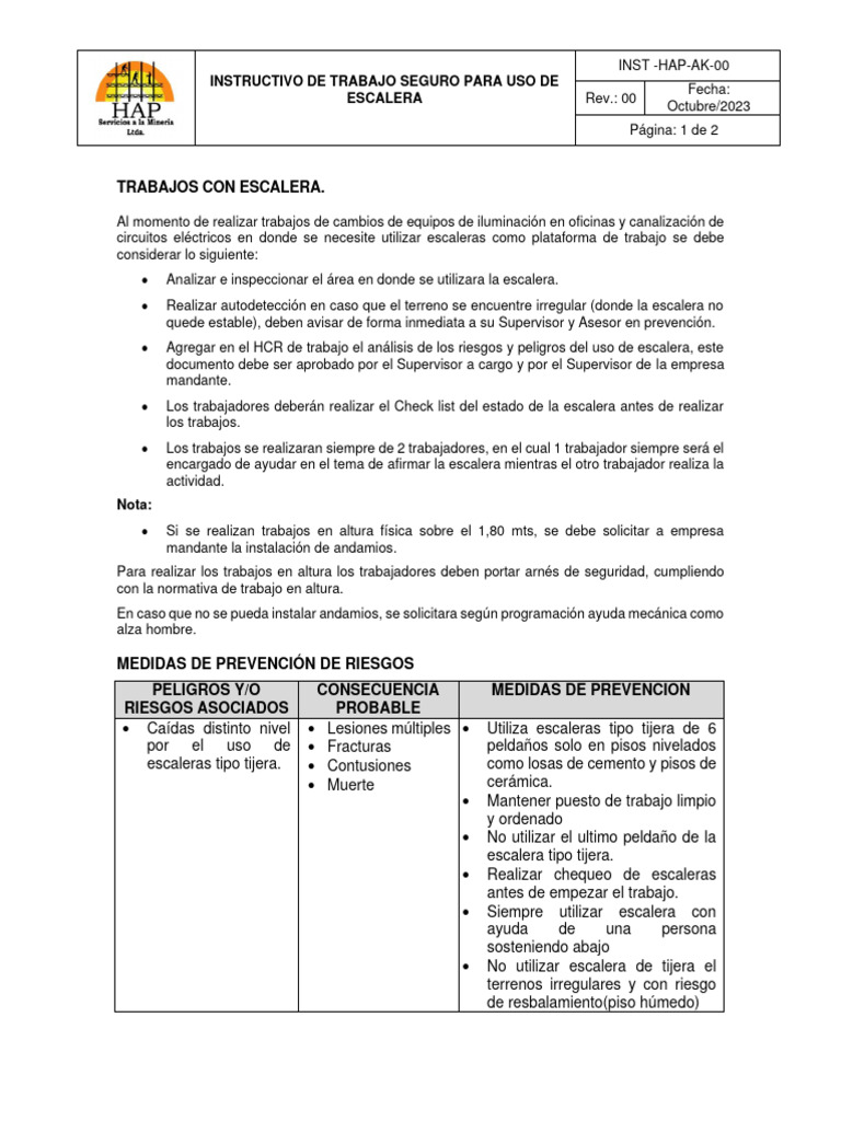 Instructivo Uso de Escalera HAP 2023 | PDF | Escalera