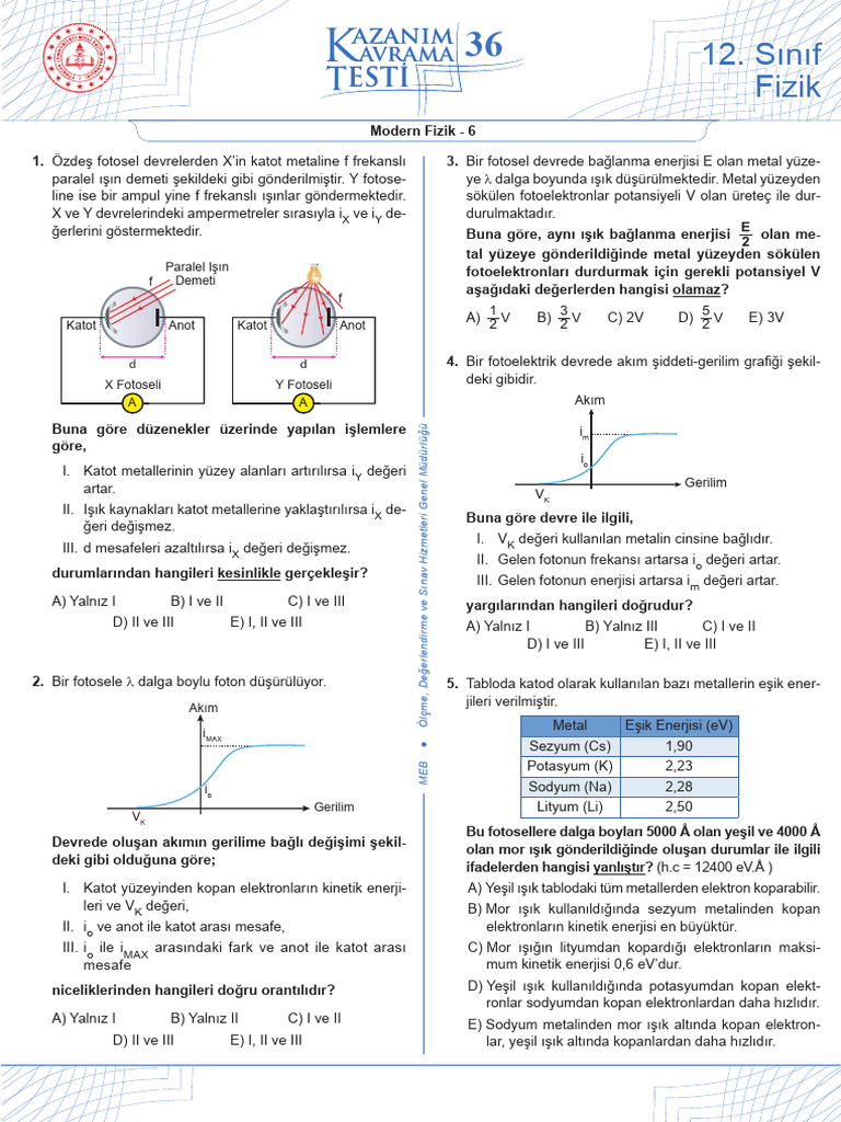 Sınıf Fizik Fizik: Paralel Işın Demeti F Anot Katot F | PDF