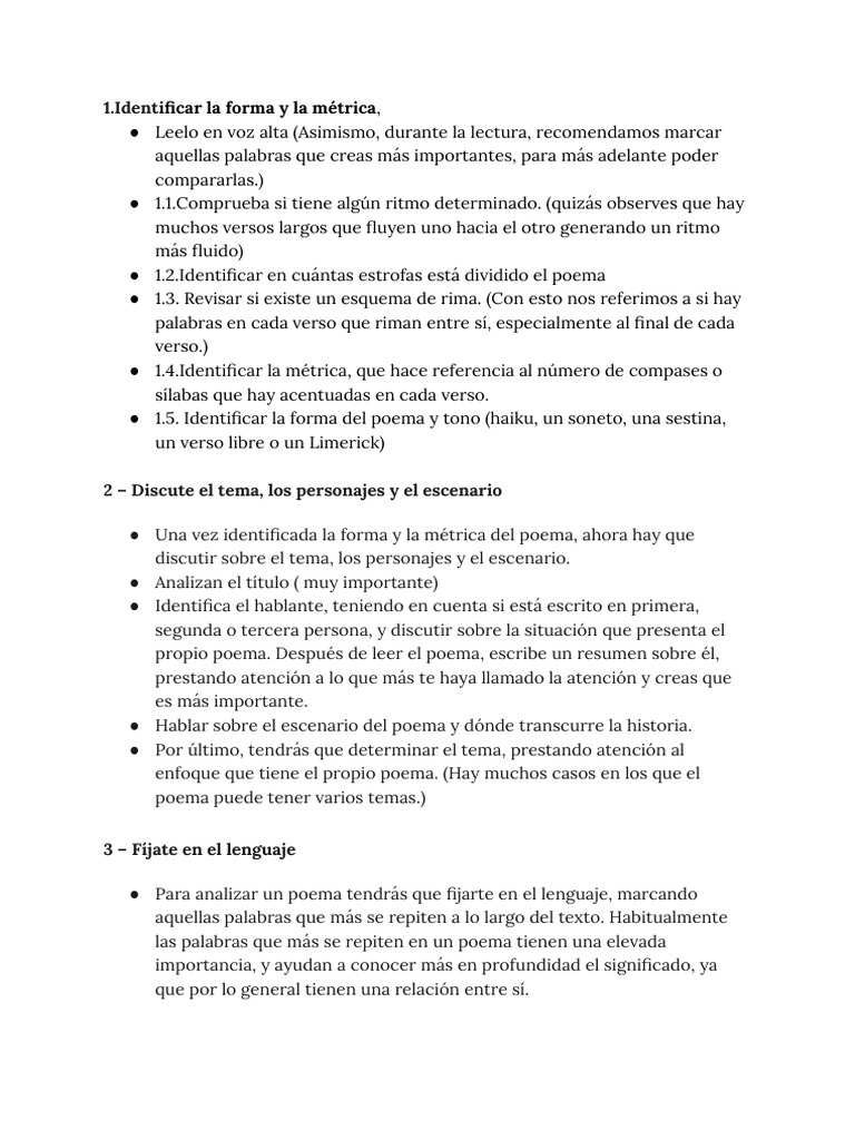 Pasos de Analísis de Un Poema | PDF | Poesía | Metro (poesía)