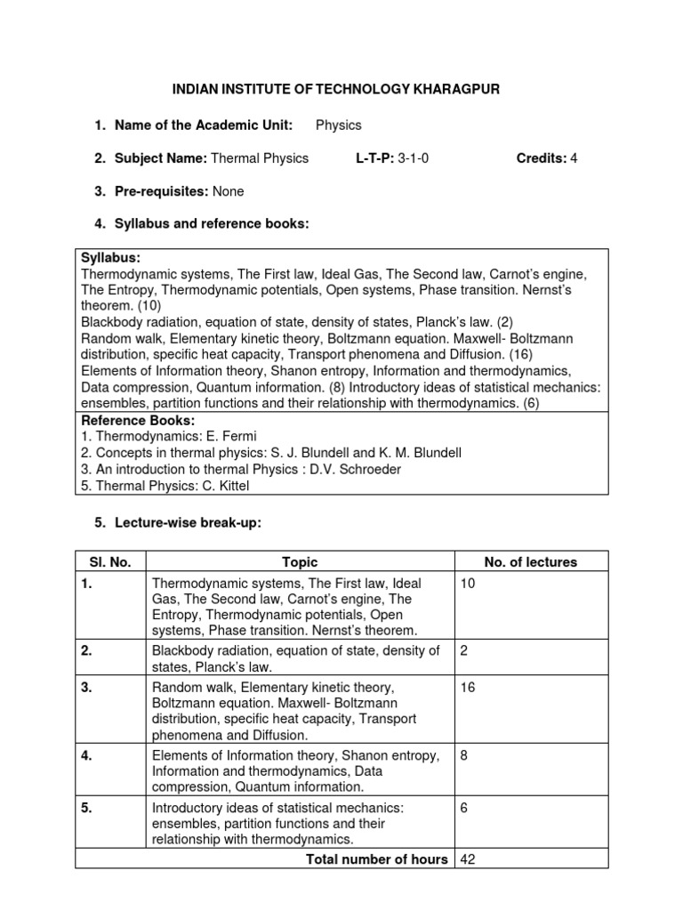 Thermal Physics Course Outline | PDF | Science & Mathematics | Technology & Engineering